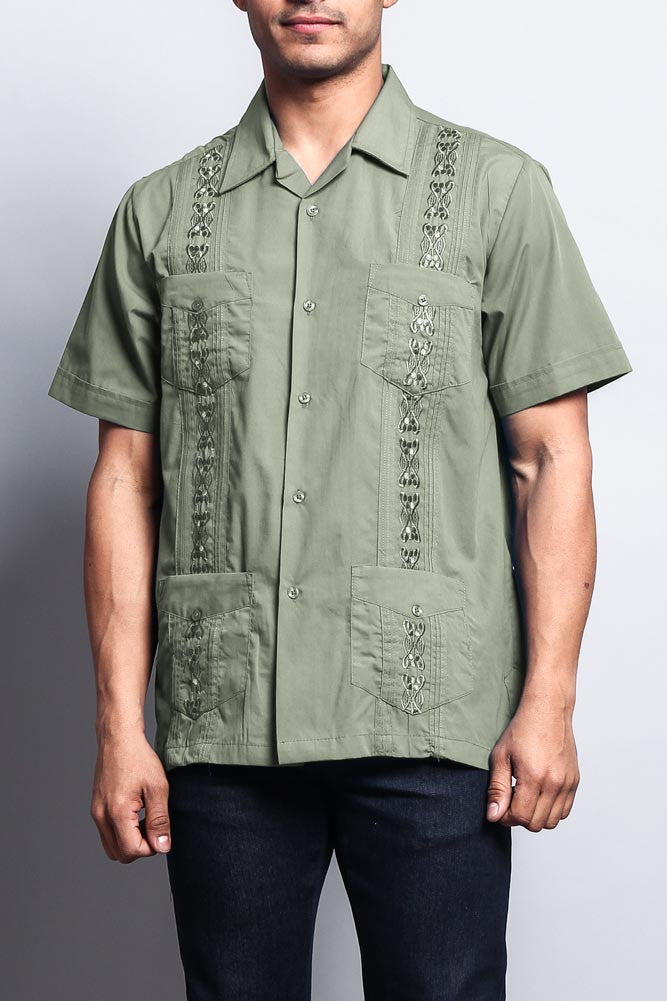 Men's Short Sleeve Cuban Style Guayabera Shirt (Light Olive) – G-Style USA