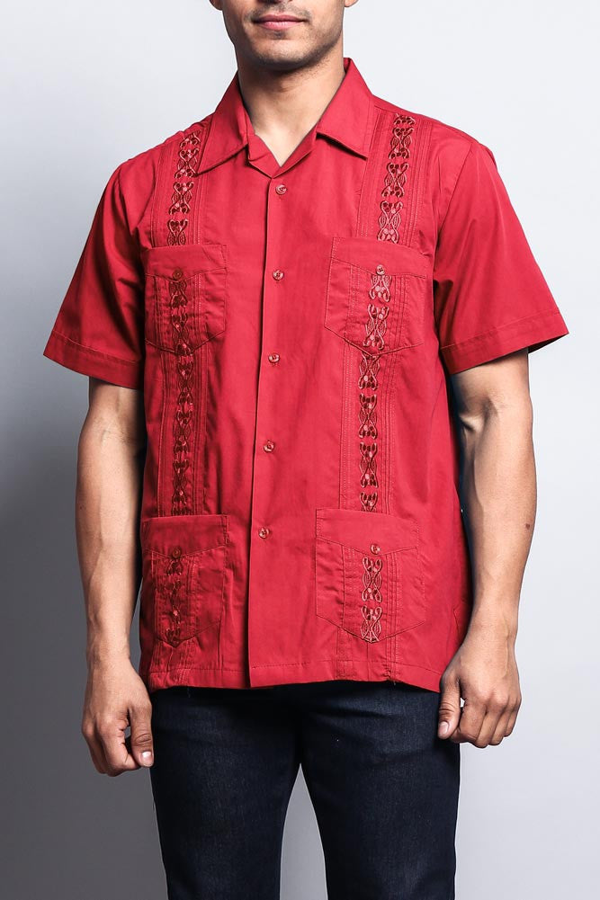 Men's Short Sleeve Cuban Style Guayabera Shirt (Red) – G-Style USA