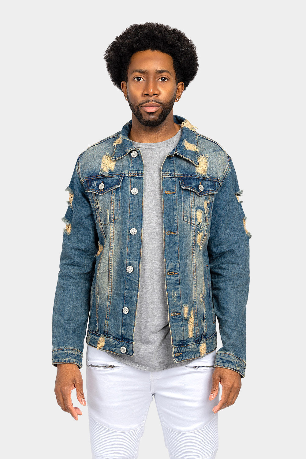 Distressed Faded Denim Jacket – G-Style USA
