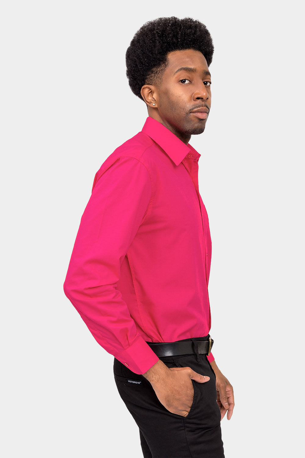 Men's Basic Solid Color Button Up Dress Shirt (Fuchsia) – G-Style USA