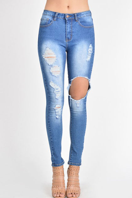 High Waisted Torn Skinny Fit Jeans – G-Style USA