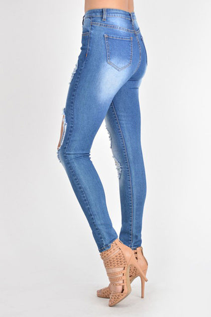High Waisted Torn Skinny Fit Jeans – G-Style USA