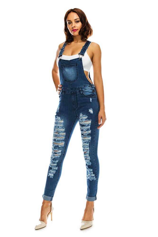 Women's Ripped Up Skinny Overalls – G-Style USA
