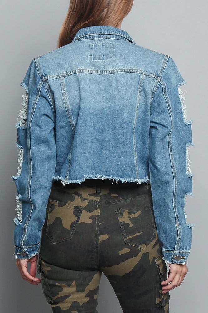 Cropped Distressed Denim Jacket – G-Style USA
