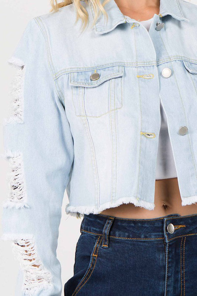 Cropped Distressed Denim Jacket – G-Style USA