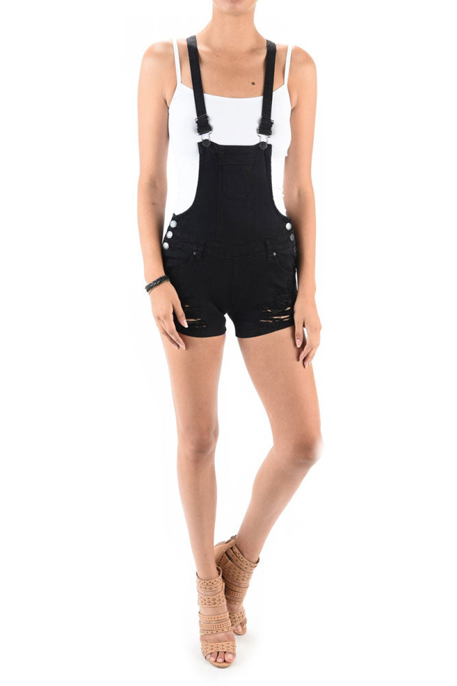 Women's Destroyed Color Denim Short Overalls – G-Style USA