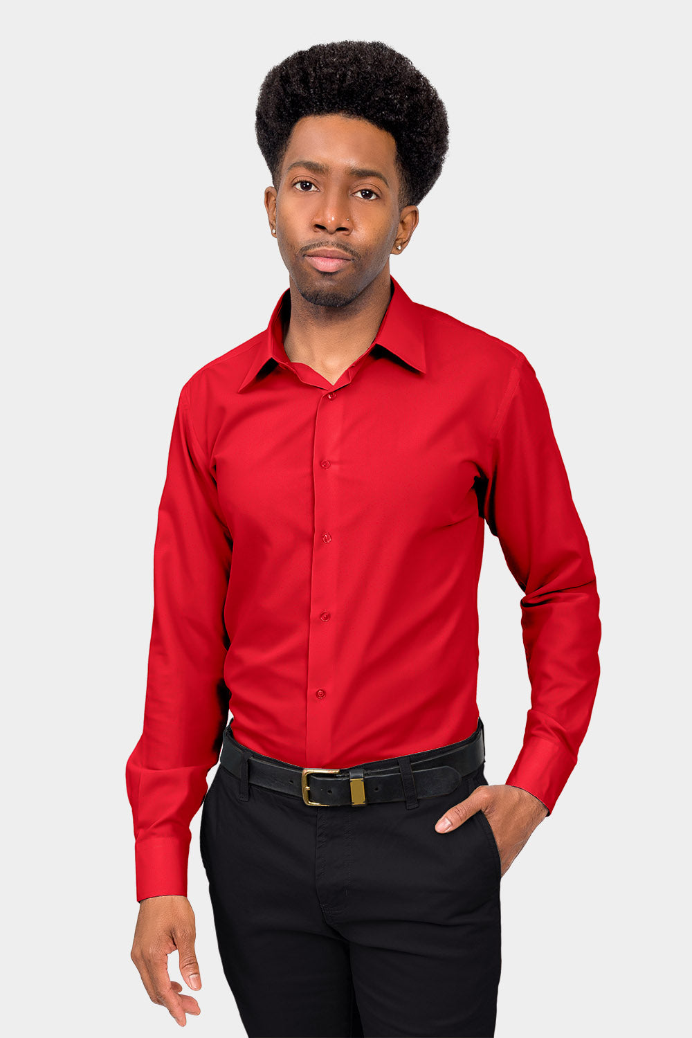Men's Slim Fit Solid Color Dress Shirt (Red) – G-Style USA
